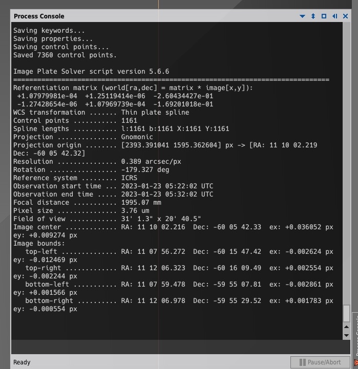 Plate Solutions For Chi 1 Cmos Data Using Pi Image Solver Script